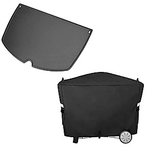 QuliMetal 6506 Cast Iron Griddle and 7112 Grill Cover for Weber Q300, Q320, Q3000 Series Gas Grills Accessories