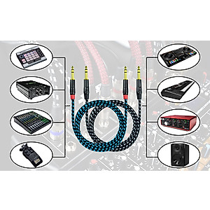 Mugteeve Balanced 1/4 Inch TRS to TRS Male Interconnect Patch Cable, 3.3FT Stereo Quarter Inch 6.35mm to 6.35mm Audio Cord, Nylon Braided Heavy Duty, for Interface, Mixer, Speaker - 2PACK