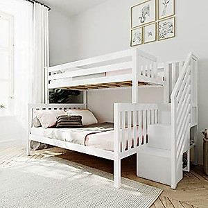 Max & Lily Bunk Bed, Twin-Over-Full Bed Frame For Kids With Stairs, White