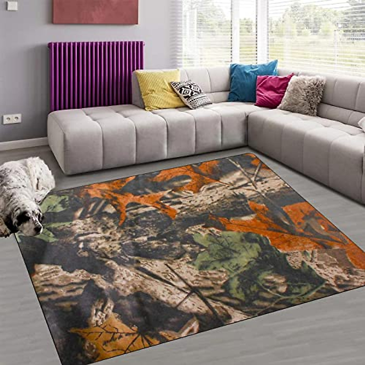 Oueoty Camo Area Rug 2x3ft/24x36in/60x90cm,Leaves Camouflage Area Rug Mat for Living Dining Dorm Room Bedroom Home Decorative