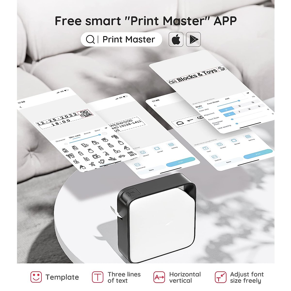 Vixic Label Maker Machine D1600, Portable Bluetooth Label Maker and Printer, Mini Sticker Labeler Compatible with Android & iOS Phone for organizing, Easy to Use Inkless Rechargeable, White-Black
