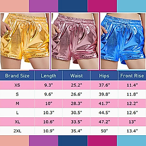 Perfashion Women's Gold Metallic Shorts Yoga Sparkly Hot Summer Drawstring Outfit Pairing with Glasses