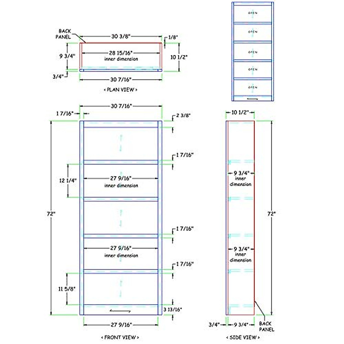 Concepts In Wood Midas Five Shelf Bookcase 72" H Dry Oak Finish
