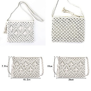 Meyaus Women Small Fringed Cotton Crochet Cross-body Shoulder Bag Bohemian Beach Travel Purse