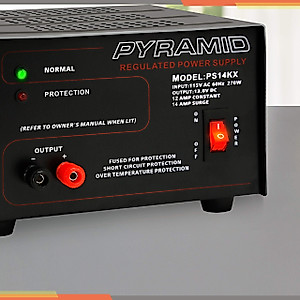 Pyramid Universal Compact Bench Power Supply-12 Amp Linear Regulated Home Lab Benchtop AC-to-Dc 12V Converter w/ 13.8 Volt Dc 115V AC 270 Watt Power Input, Screw Type Terminals, Cooling Fan-PS14KX.5