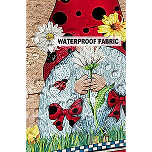 Lumbar Pillow Covers 12 x 20 Inches, Ladybug Gnome Waterproof Pillow Protector Set of 2 Throw Pillowcases Cover, Summer Spring Flroal Wood Board Rectangle Cushion Covers for Patio/Tent/Couch/Garden