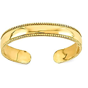 IceCarats 14K Yellow Gold Milgrain Adjustable Toe Ring Open Midi Band Summer Beach Jewelry