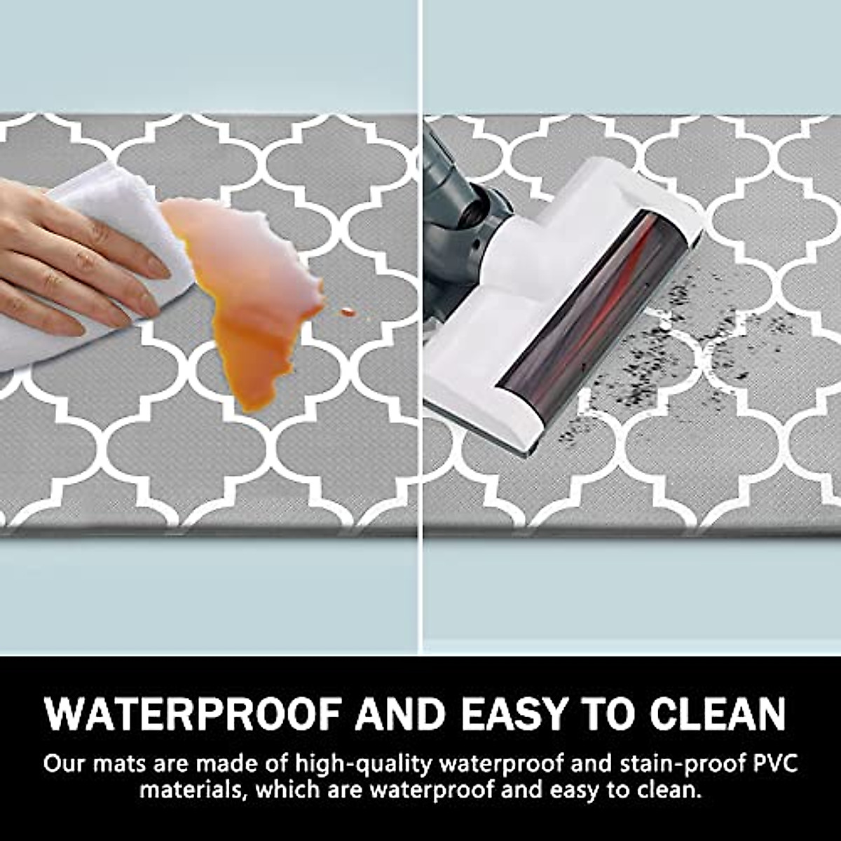 EARTHALL Kitchen Mat [2 PCS] Cushioned Anti-Fatigue Floor Mat, Waterproof Non-Slip Grey Trellis Kitchen Rug Runner Ergonomic Comfort Standing Mat for Kitchen, Home, Office, Sink, Laundry, Desk