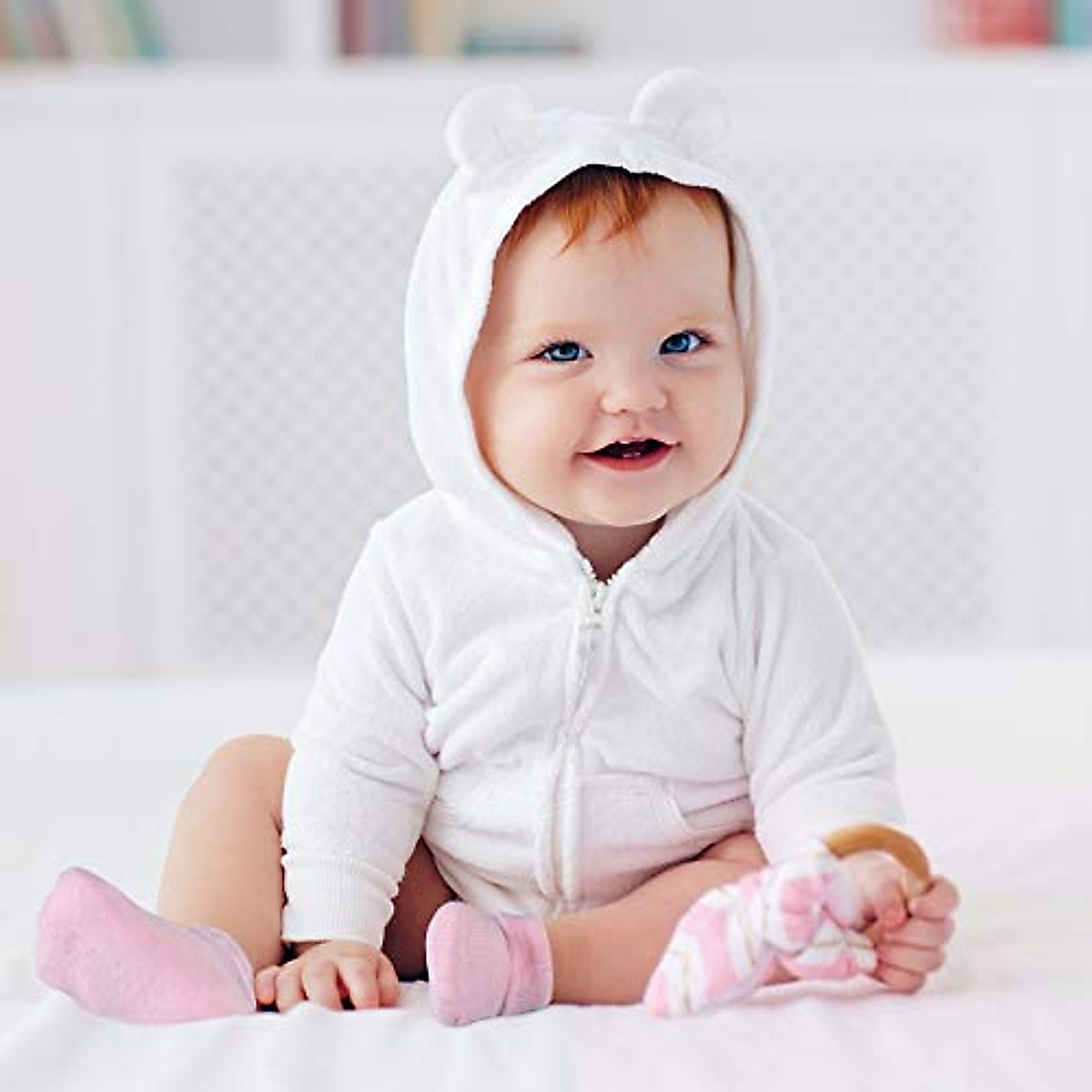 JAKIDAR 6 Pairs Baby Socks Thick Warm Socks for Infant Newborn Cotton Sock Shoes, Pink White Blue 0-3M