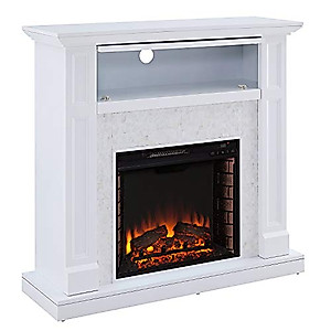 SEI Furniture Nobleman Mother of Pearl Tiled Electric Hidden Media Shelf Fireplace, White