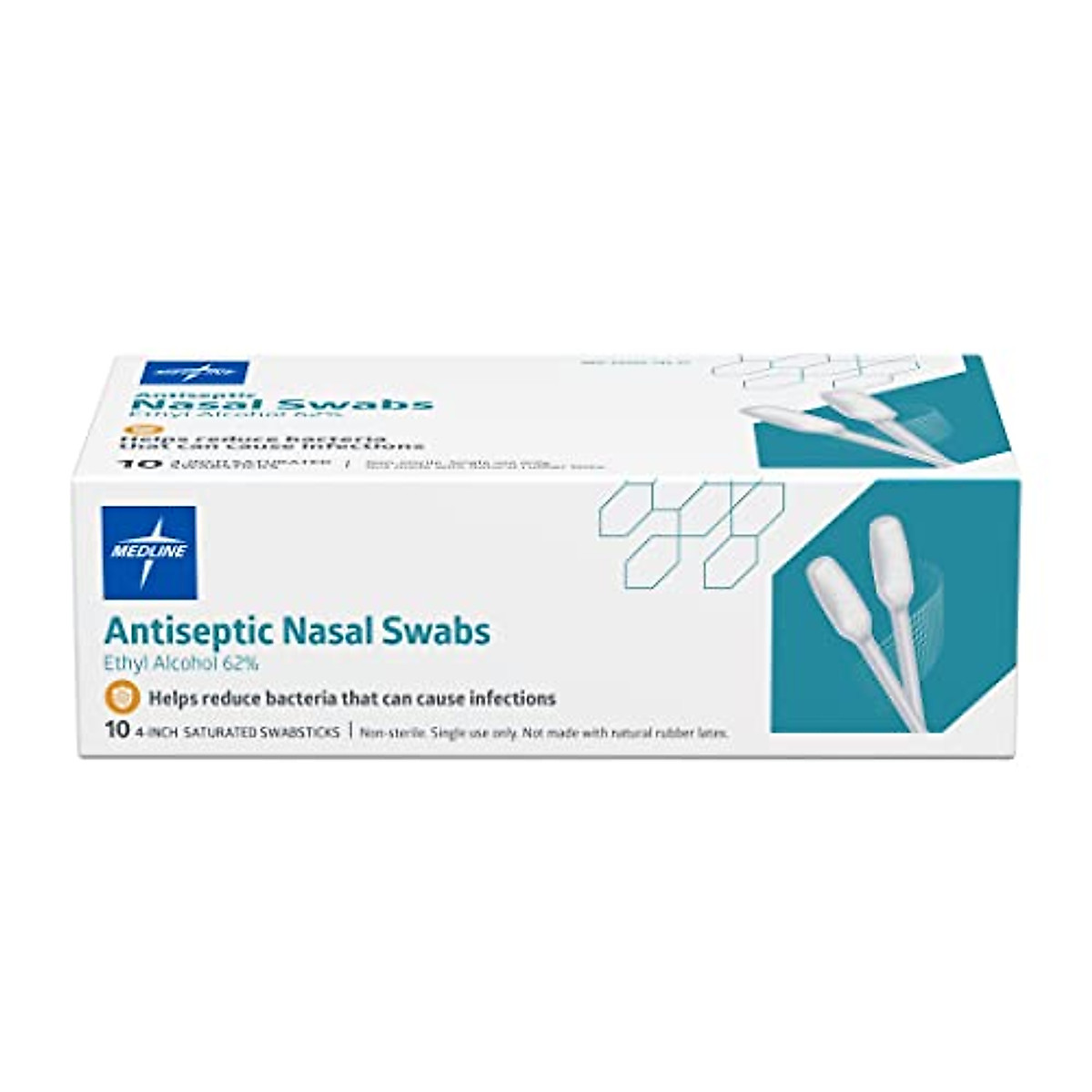 Medline Antiseptic Nasal Swabs, Reduces 99.99% of Bacteria, Presaturated, 62% Ethyl Alcohol, Pleasant Kiwi Scent, Individually Wrapped, 10 Count