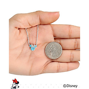 Disney Minnie Mouse Birthstone Jewelry, March Birth Month Pendant Necklace, Silver Plated, Aquamarine Blue Crystal