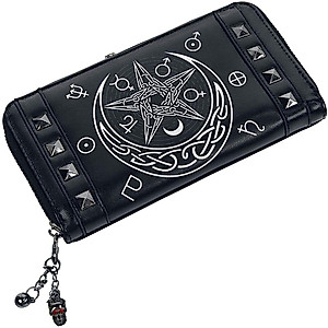 Lost Queen Hollow Zip Around Wallet Moon Star Astrological Solar System Studded Clutch