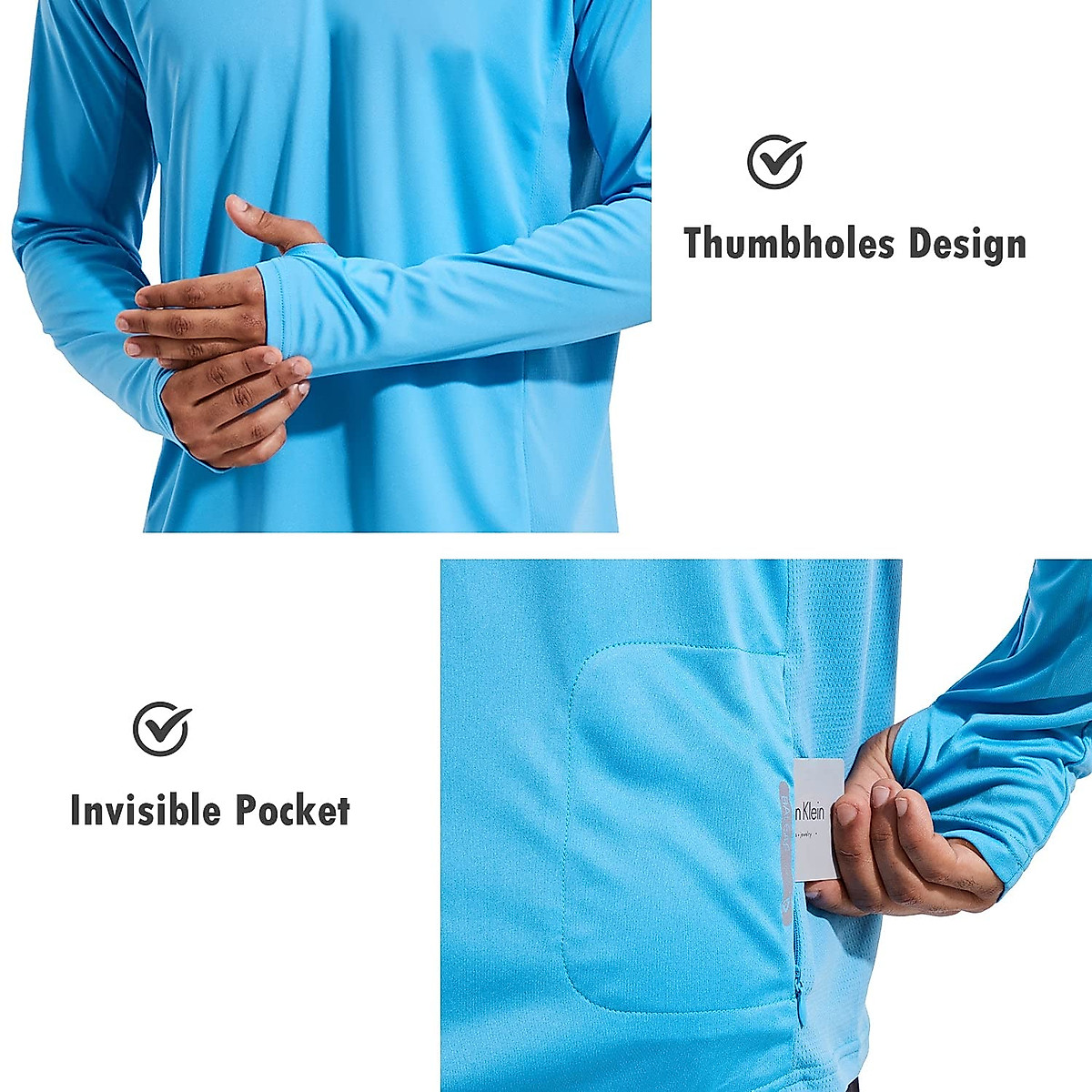 baleaf Mens Shirt UV SPF Hoodie Shirt UPF 50+ Sun Protection T-Shirts with Mask Rash Guard Fishing Lightweight,02-Blue, 3X-Large, Long Sleeve