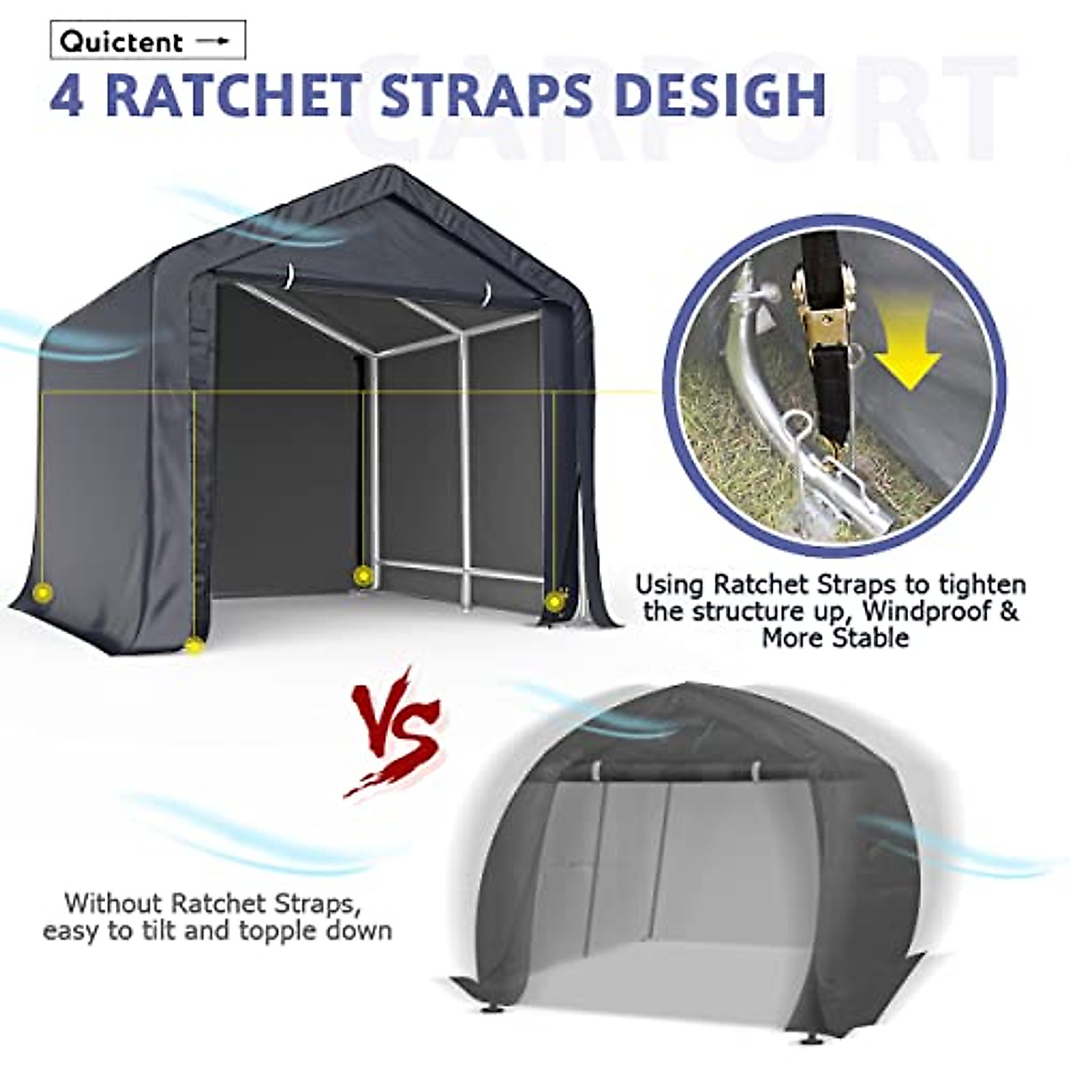 Quictent 7x12ft Heavy Duty Outdoor Storage Shed Portable Garage Shelter Motorcycle Shelter Storage Shelter Outdoor Shed for Patio Furniture, Lawn Mower, and Bike Storage-Dark Gray