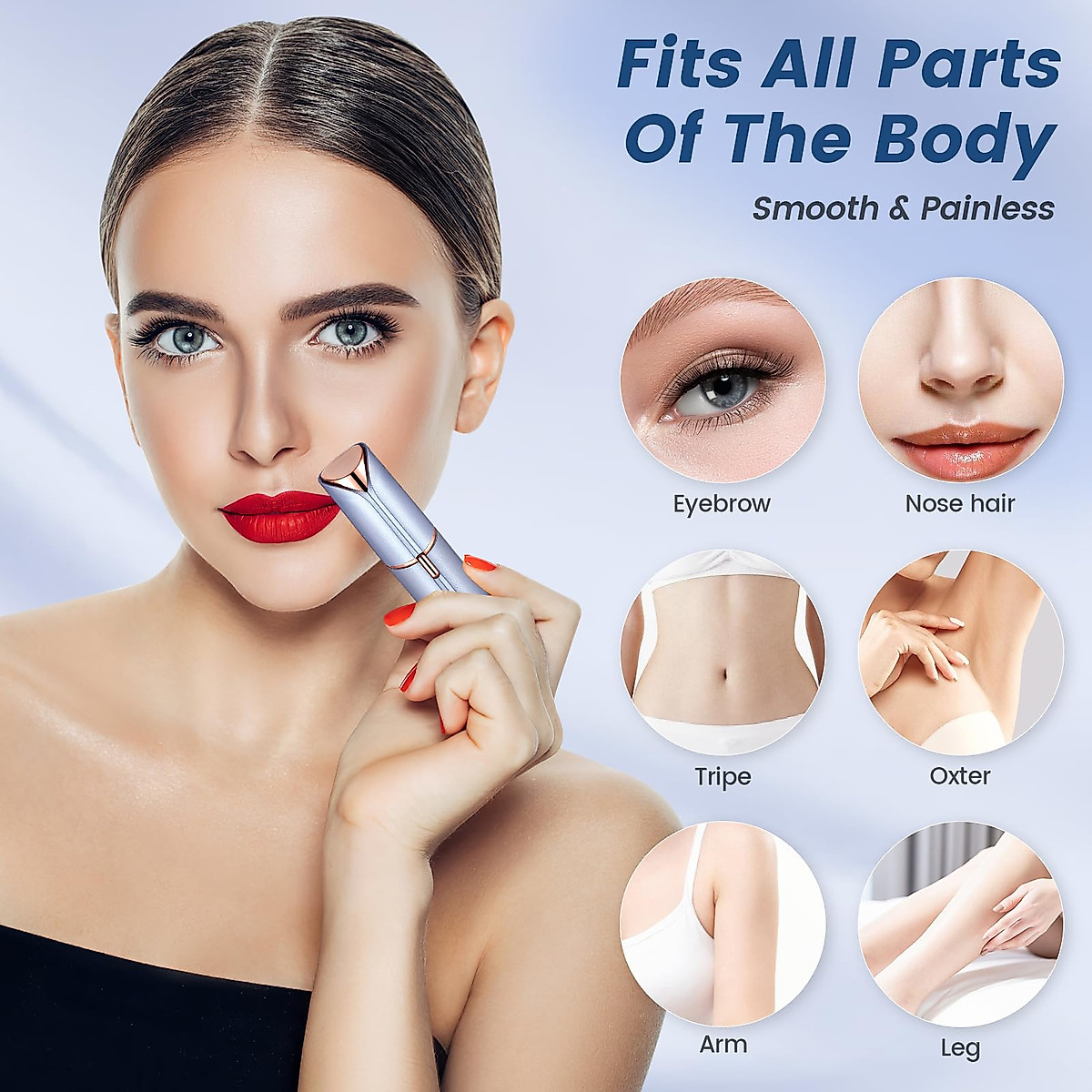 Facial Hair Removal for Women, Mini Hair Remover, Electric Razor Shaver Portable Bikini Epilator for Lips, Chin, Armpit, Peach Fuzz, Fingers, Neck, Cheek and USB Rechargeable (Blue)