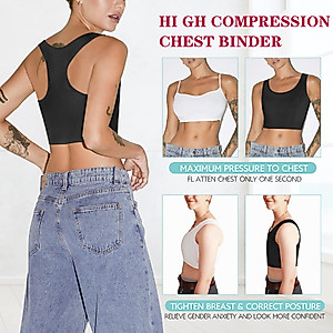 LODAY FTM Elastic Chest Binder Women Transgender Tomboy Trans Breathable Breast Binder Pullover Tank Top(Medium, Black)