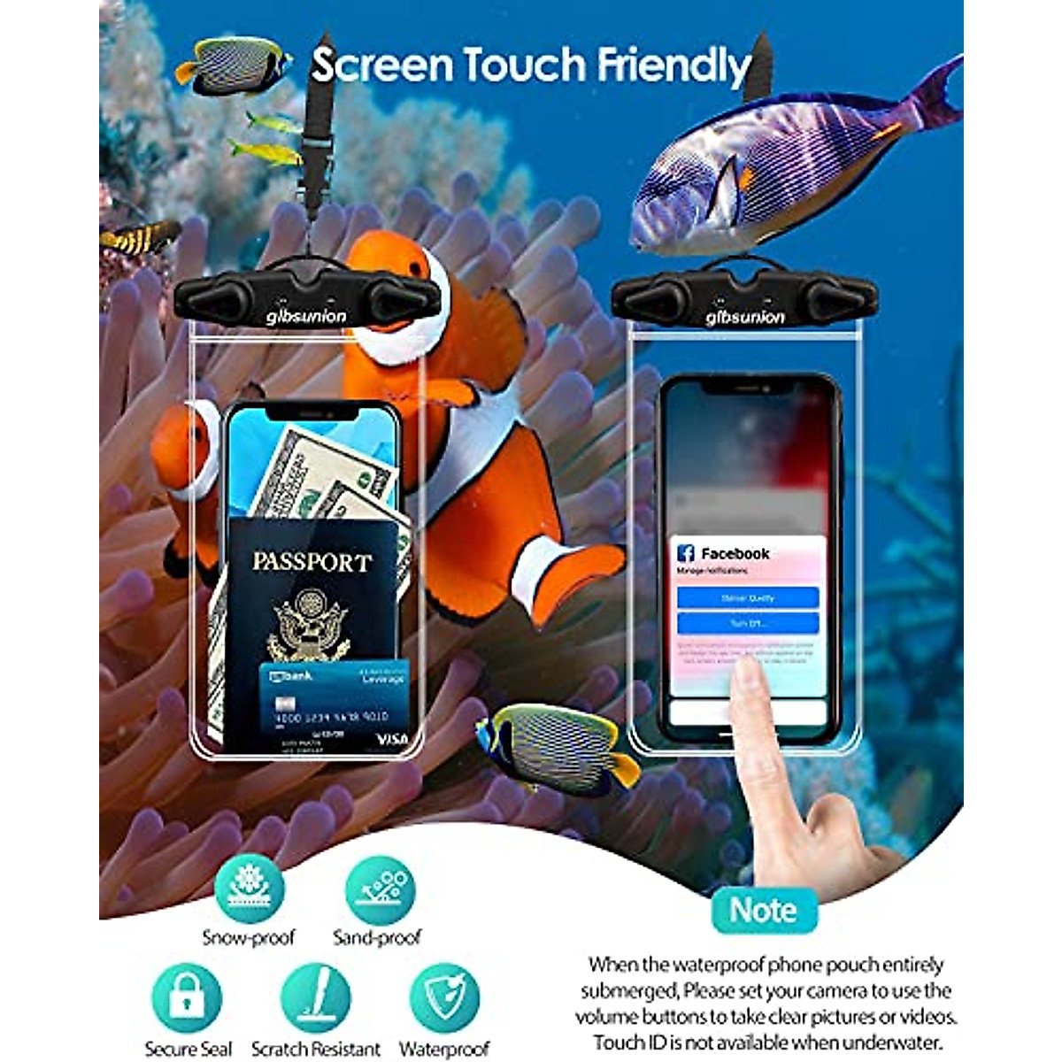 GLBSUNION Universal Waterproof Case,Waterproof Phone Pouch Dry Bag for iPhone 14 13 12 Pro 11 Pro Max XS Max X Samsung Galaxy S22/21 Google Pixel HTC Up to 8", IPX8 Cellphone Dry Bag -3 Pack Clear