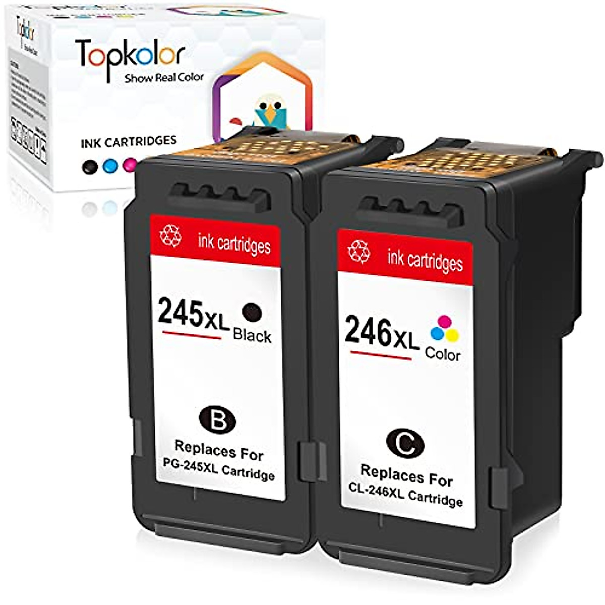Topkolor Higher Yield 245XL 246XL Remanufactured Ink Cartridge Replacement for Canon 245 and 246 for Pixma MG2522 MG2420 MX490 IP2820 MG2920 MG2922 MG2924 MG2520 MX492 Printer (1 Black 1 Tri-Color)
