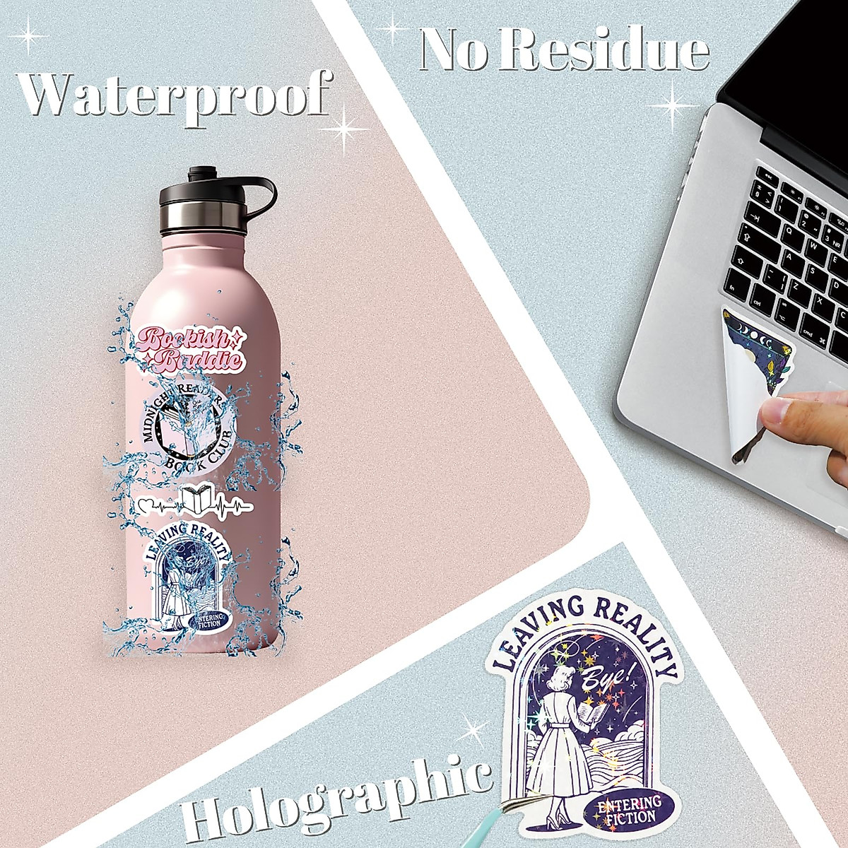 150 PCS Romance Book Stickers for Kindle, Holographic Bookish Sticker Pack Reading Booktok Glitter Vinyl Decals for Laptop Ebook Readers Water Bottles Journal Scrapbook Waterproof