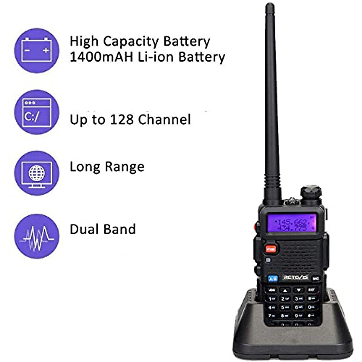 Retevis RT-5R Walkie Talkies Long Range, Dual Band 128CH High Power Handheld Two Way Radios, 1400mAh Rechargeable 2 Way Radios with Shoulder Mic, for Hunt, Hiking (2 Pack)