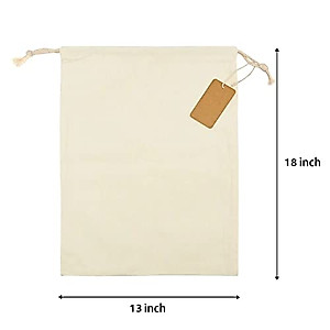 aqtoelca 2 Pack Multifunctional Canvas Drawstring Bags 13 x 18 inch Reusable Eco-Friendly Bread Bags Food Storage Bags Home Travel Sorting Organizer Drawstring Pockets Dust Bags