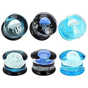 Qmcandy 6pcs Glass Gauges Jellyfish Saddle Ear Plugs Stretching Piercing Gauges 0g
