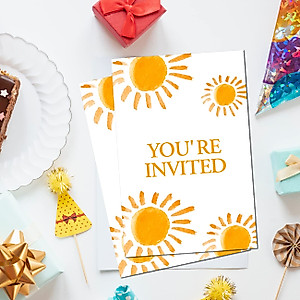 Cute Sunshine First Trip Around the Sun 1st Birthday Party Invitations with Envelopes Set of 20 Boho Sun 1 Year Old First Birthday Party Invites