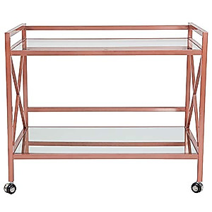 Flash Furniture Glenwood Park Glass Kitchen Serving and Bar Cart with Rose Gold Frame