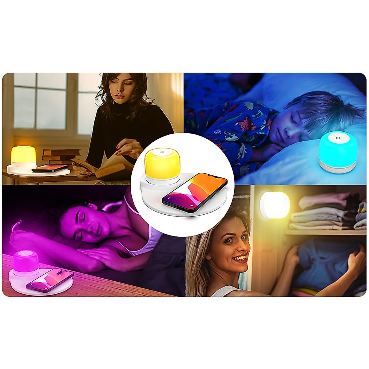 BEYONDOP Night Light, Touch Bedside Table Lamp for Bedrooms, Rechargeable Dimmable Small LED Lamp with RGB Lights, Smart Nightstand Lamp for Living Room Home Gifts