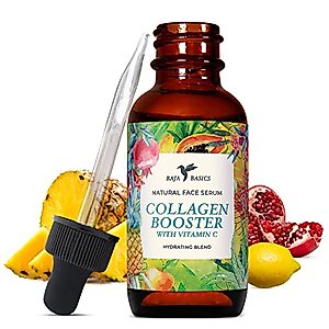 Collagen Boosting Facial Serum by Baja Basics 100% Natural Skincare, Clean Beauty, Anti Aging, Vitamin C, Deep Hydration for Dry Skin, Antioxidants, Collagen Building, Face Moisturizer 1oz