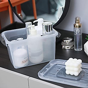 Citylife 6 Packs 5.3 QT Storage Bins with Lids Clear Plastic Bins with Grey Handle Stackable Storage Containers for Organizing