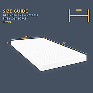 Heyward Premium Memory Foam Sofa Bed Replacement Mattress for Twin Size Sleeper | 4.5” Inch | CertiPUR-US Certified | Washable Material w/Non-Slip Base | 75”L x 38”W x 4.5”H