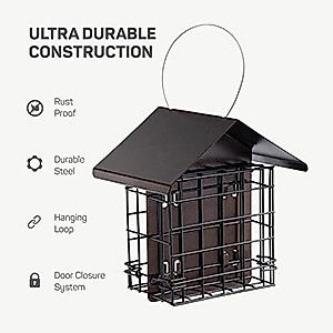Suet Bird Feeder for Outside [Double Capacity] Suet Wild Bird Feeder with Hanging Metal Roof, Suet Feeders for Outside, for Use with Suet Cakes, Seed Cakes, Mealworm Cakes
