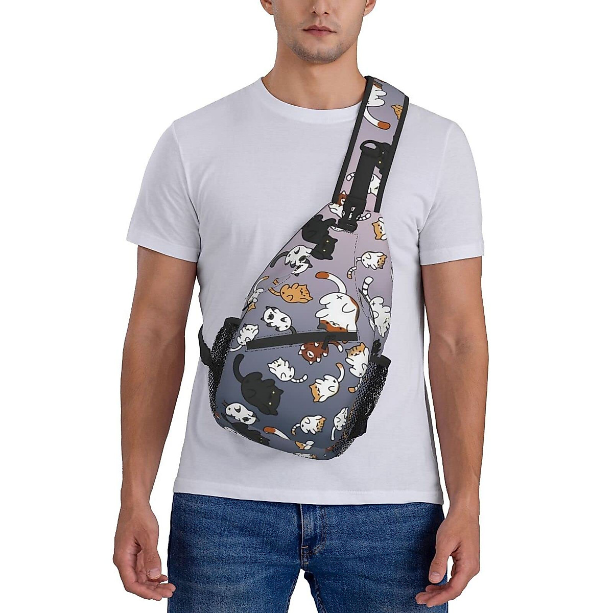 Funny Cute Cat Sling Backpack Cat Chest Bags Crossbody Animal Shoulder Bag for Men Women Boys Girls