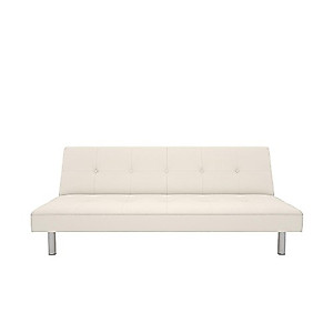 DHP Nola 69 Inch Futon Sofa Bed, Modern Armless Upholstered Couch Sleeper with Tufted Back and Seat for Small Spaces, Faux Leather, White