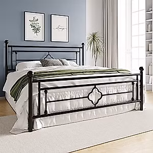 HOOMIC 14 Inch King Size Metal Platform Bed Frame with Vintage Headboard and Footboard/Mattress Foundation for Storage/No Box Spring Needed/Easy Assembly/Black