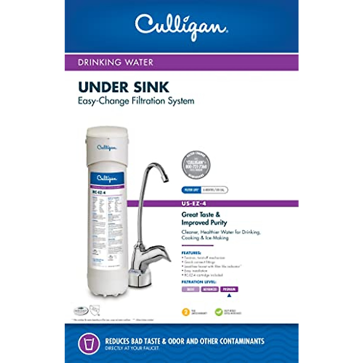 Culligan US Change Sink Drinking Water System with Dedicated Faucet and Premium Filter, EZ-4 (Best Filtration), Chrome