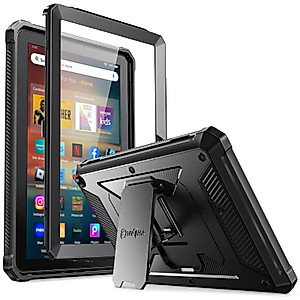 Fintie Case for Amazon Fire HD 8 & Fire HD 8 Plus Tablet (12th Generation, 2024/2022 Release) -[Tuatara] Rugged Unibody Hybrid Bumper Shockproof Kickstand Cover with Built-in Screen Protector, Black