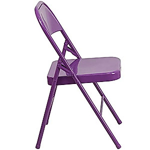 Flash Furniture 4 Pack HERCULES COLORBURST Series Impulsive Purple Triple Braced & Double Hinged Metal Folding Chair