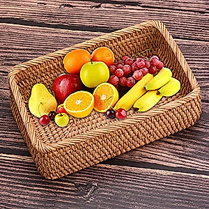 WERTSWF Wicker Baskets for Storage Organizing,Rectangular Weaving Rattan Basket Water Hyacinth Storage Baskets for Countertop Living Room Home Decor