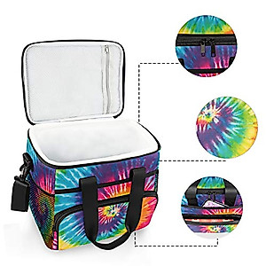 ALAZA Abstract Swirl Design Tie Dye Large Lunch Bag Insulated Lunch Box Soft Cooler Cooling Tote for Grocery, Camping, Car