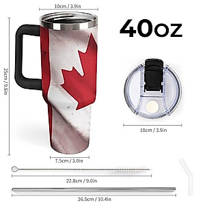 Canadian Flag 40 Oz Water Bottle, Stainless Steel Tumbler with Handle And Straw, Extra Large Insulated Tumbler, Flip Straw Tumblers for Sports, Work, Car, Travel And Weekends