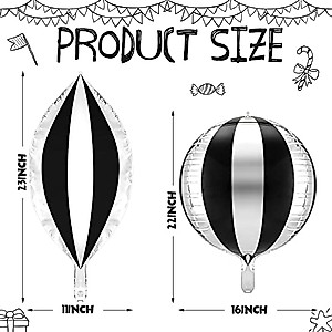 12 Pieces 22 Inch Black and Silver Balloons 4D Stripe Aluminum Foil Mylar Balloon Black and Silver Party Decorations Black and Silver Striped Balloons for Black and White Baby Shower Party Decorations