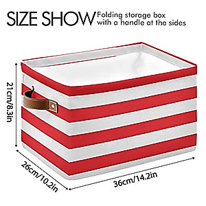 AHOMY Storage Basket Red and White Striped Cube Storage Bins Organizer Bag with Handles 1-Pack