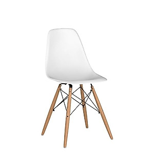 Flash Furniture Elon Series Plastic Modern Dining Chairs with Wooden Legs, Mid-Century Side Chairs for Dining Rooms and Offices, Set of 2, White