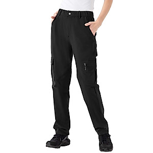 Rdruko Women's Hiking Cargo Pants Lightweight Water-Resistant Quick Dry UPF 50+ Travel Work Pants Zipper Pockets Black Medium