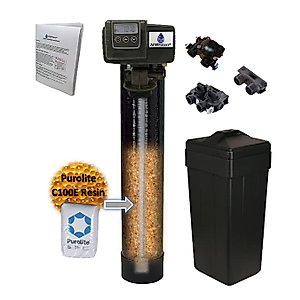 AFWFilters Purolite Metered Water Softener 48,000 48k Whole House Water Softener with Fleck 5600SXT and Upgraded C100E Purolite Resin 1" Bypass