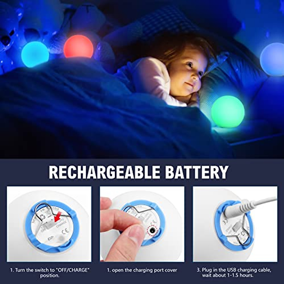 Uonlytech 4pcs LED Floating Pool Lights, Color Changing Floating Ball Light Waterproof Garden Light Rechargeable Hanging Night Lamp for Garden Pond Party