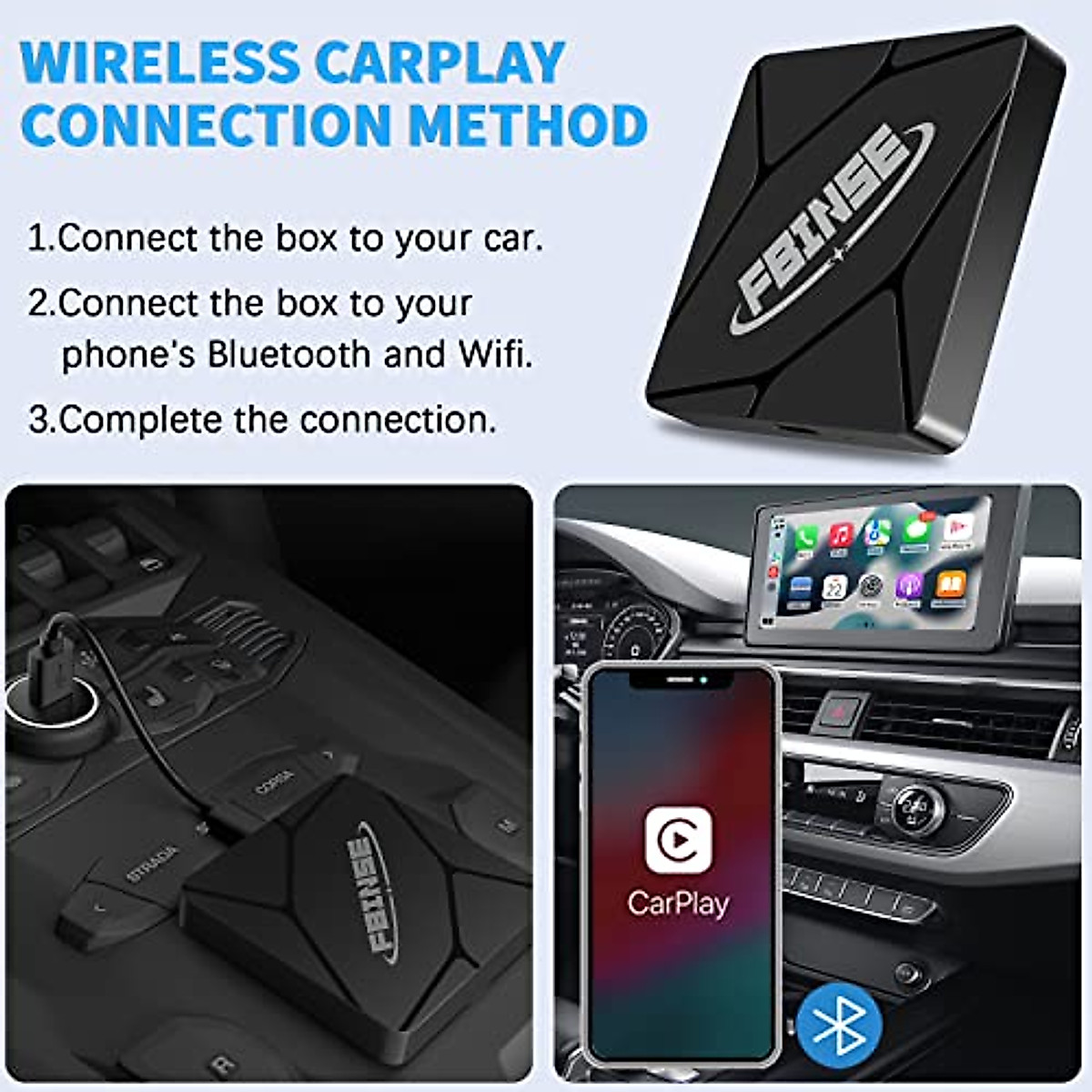FBINSE 2023 Wireless CarPlay Adapter for Cars with Factory Wired CarPlay, CarPlay Wireless Adapter Dongle Converts Wired to Wireless CarPlay, Plug and Play, 5.8GHz WiFi/Bluetooth 5.2, Online Update